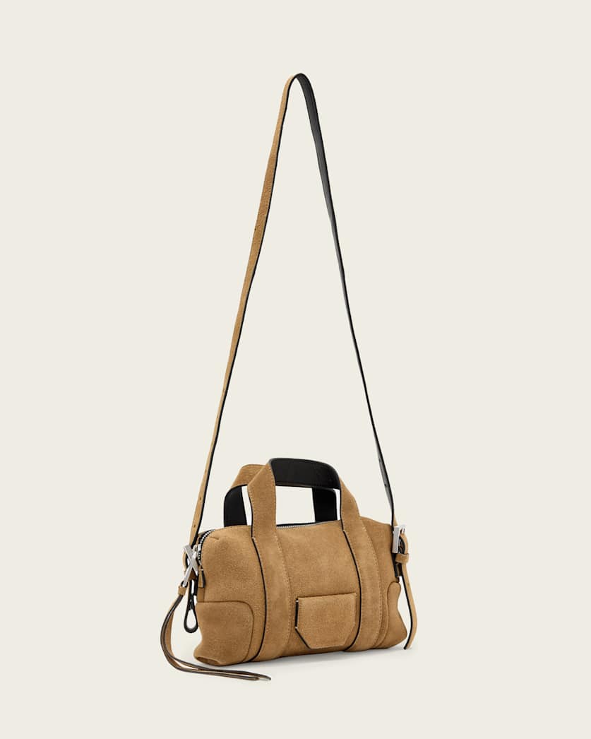 Ares Compact Suede Crossbody Biscuit Brown | ALLSAINTS Canada